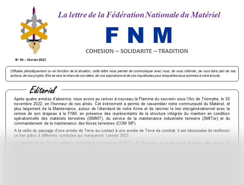 Lettre de la FNM n° 6 – Fédération Nationale du Matériel